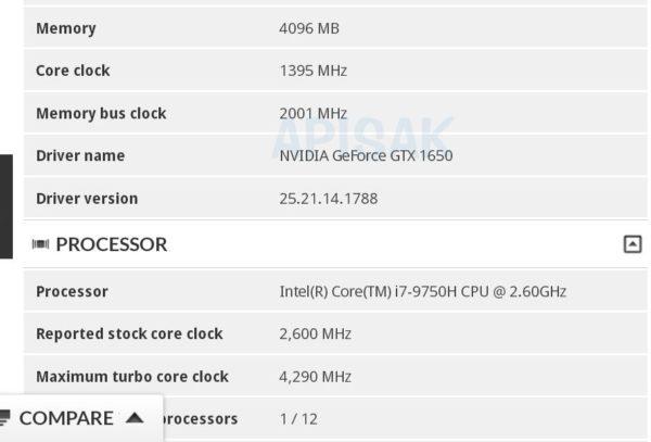 Intel Core i7-9750H 與 GeForce GTX 1650 筆電規格現身 | XFastest News